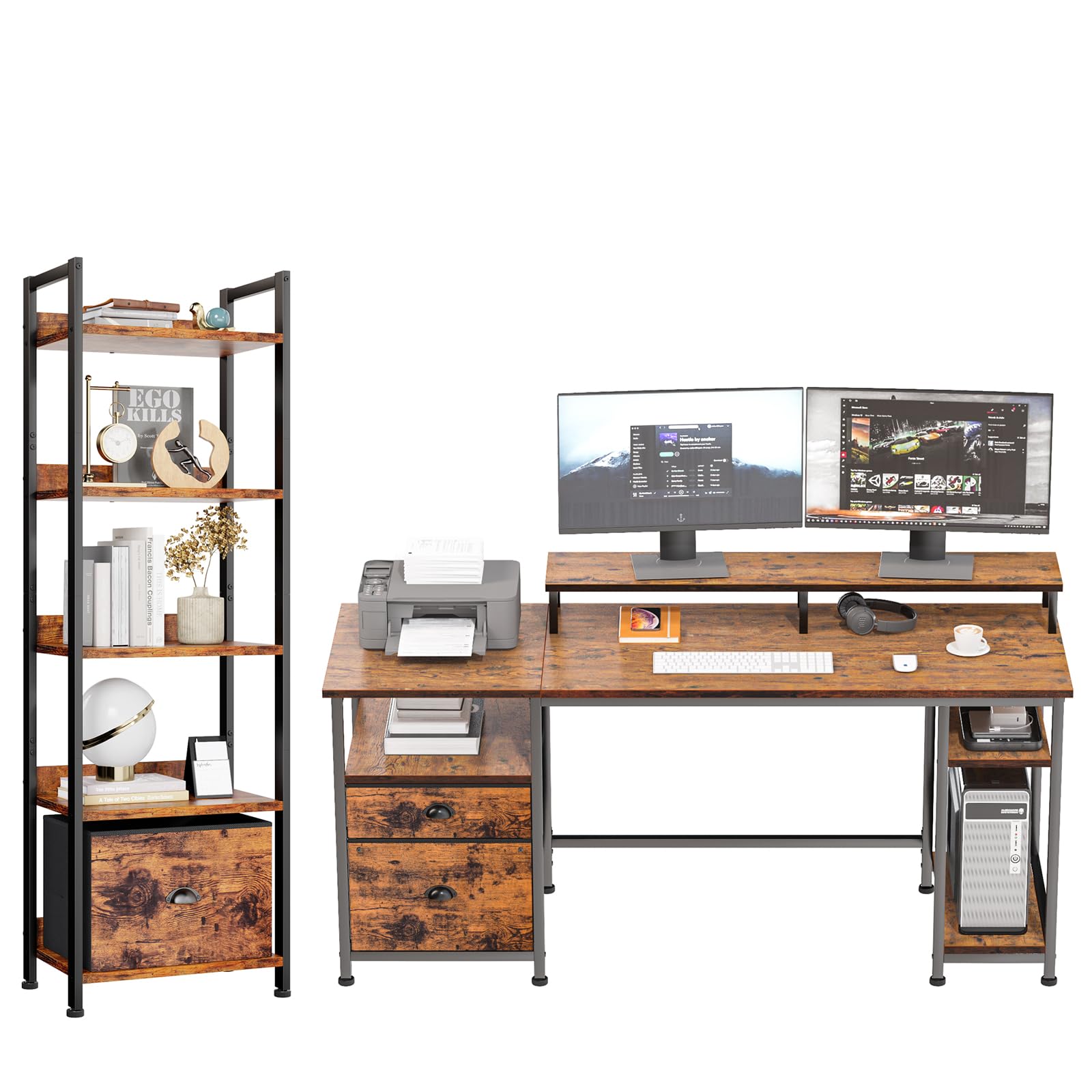 Amazon.com: Furologee Computer Desk with Shelves and Drawer, 5 Tier ...