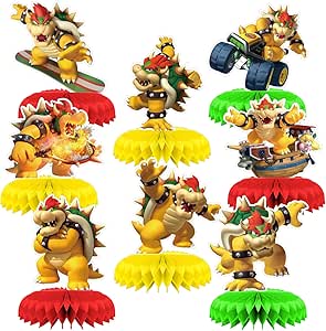 Amazon.com: 8 Pcs Bowser Table Centerpiece Set, Bowser Honeycomb ...