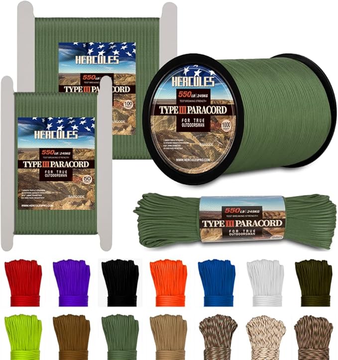Amazon.com: HERCULES Type III Paracord 550 Paracord Rope Parachute Cord ...