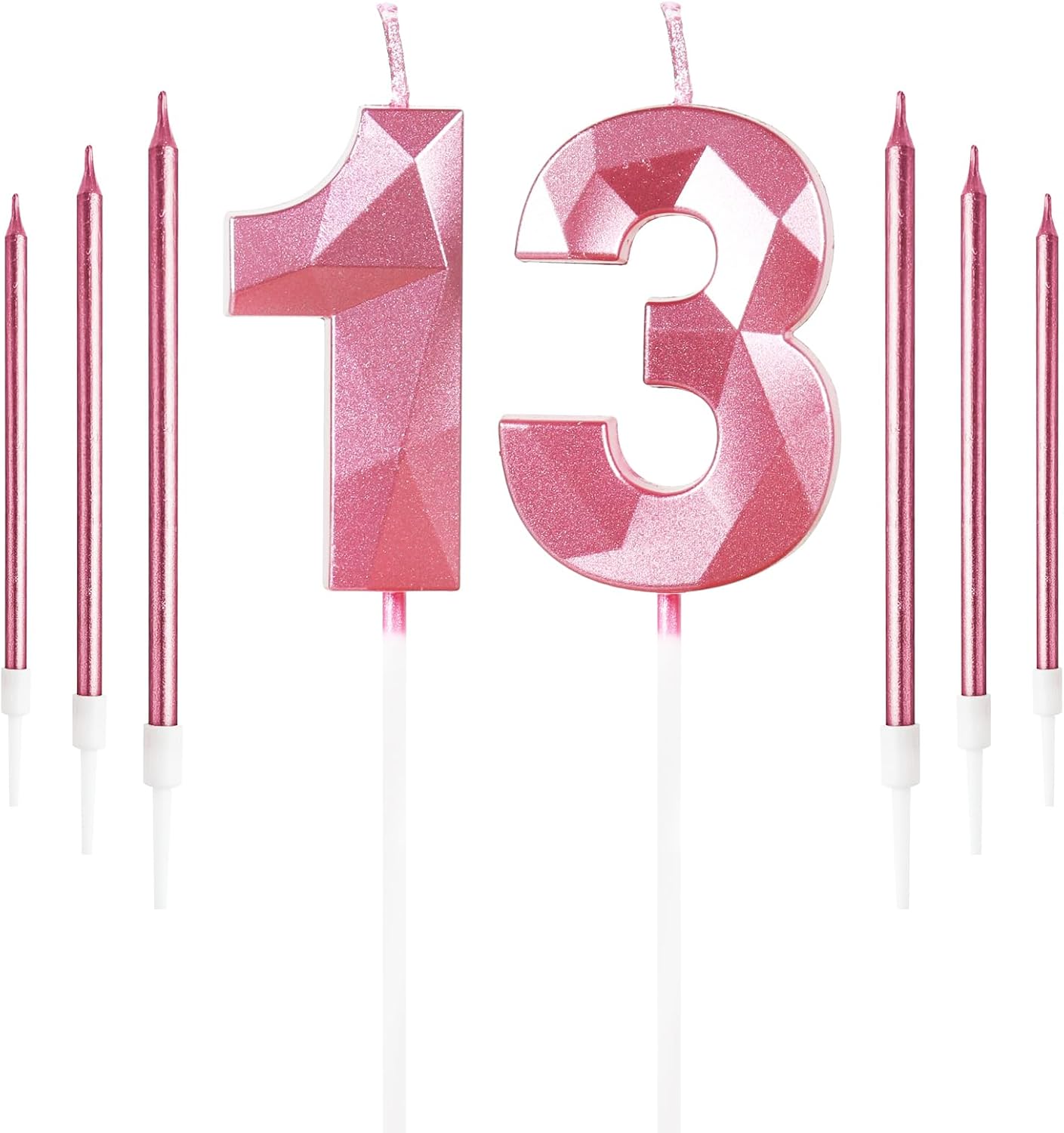 Amazon.com: Pink Birthday Candles Number 13 - 6pcs Long Candles for ...
