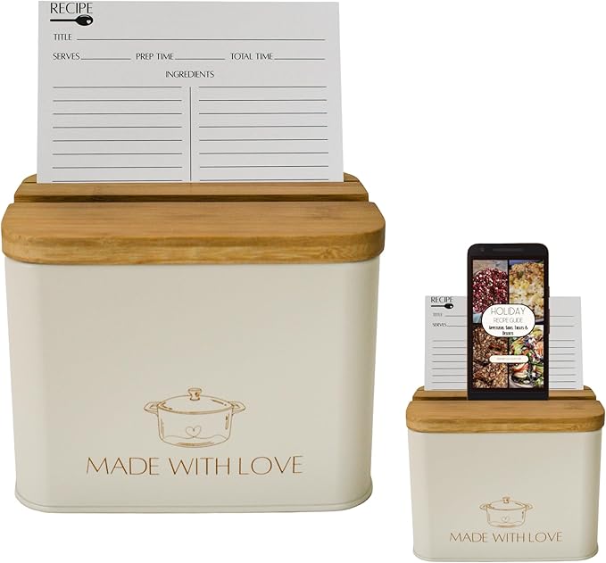 Amazon.com: White Recipe Box With Cards And Dividers | Metal Recipe ...