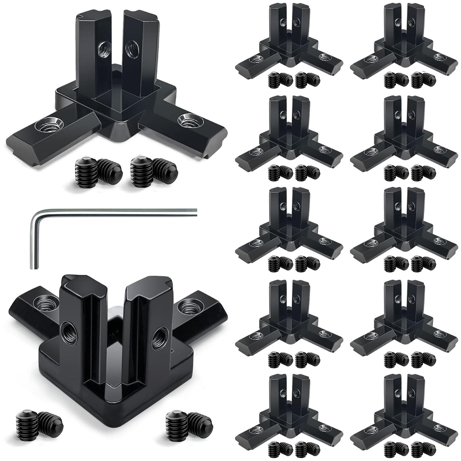 12Pcs Black 2020 Series 3-Way End Corner Bracket Connector with Screws ...