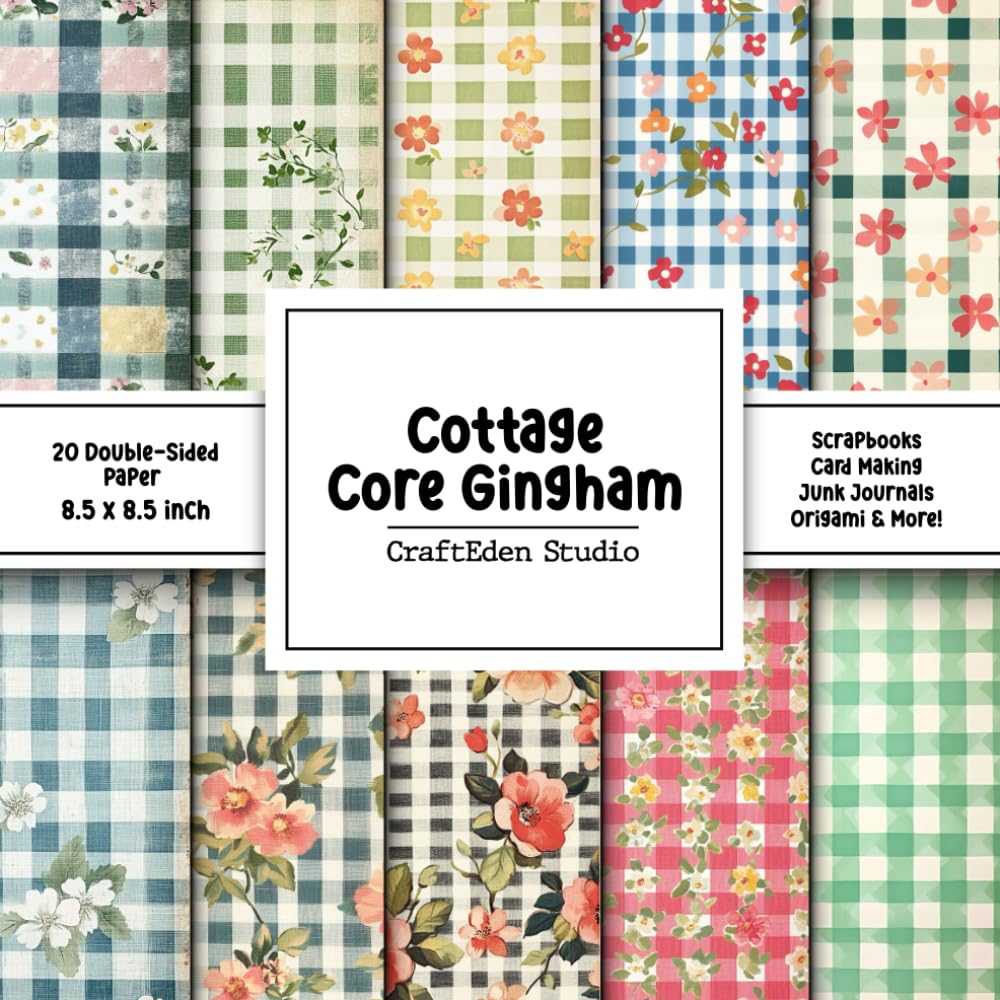 Cottage core Gingham Scrapbook Paper: Decorative double sided craft ...
