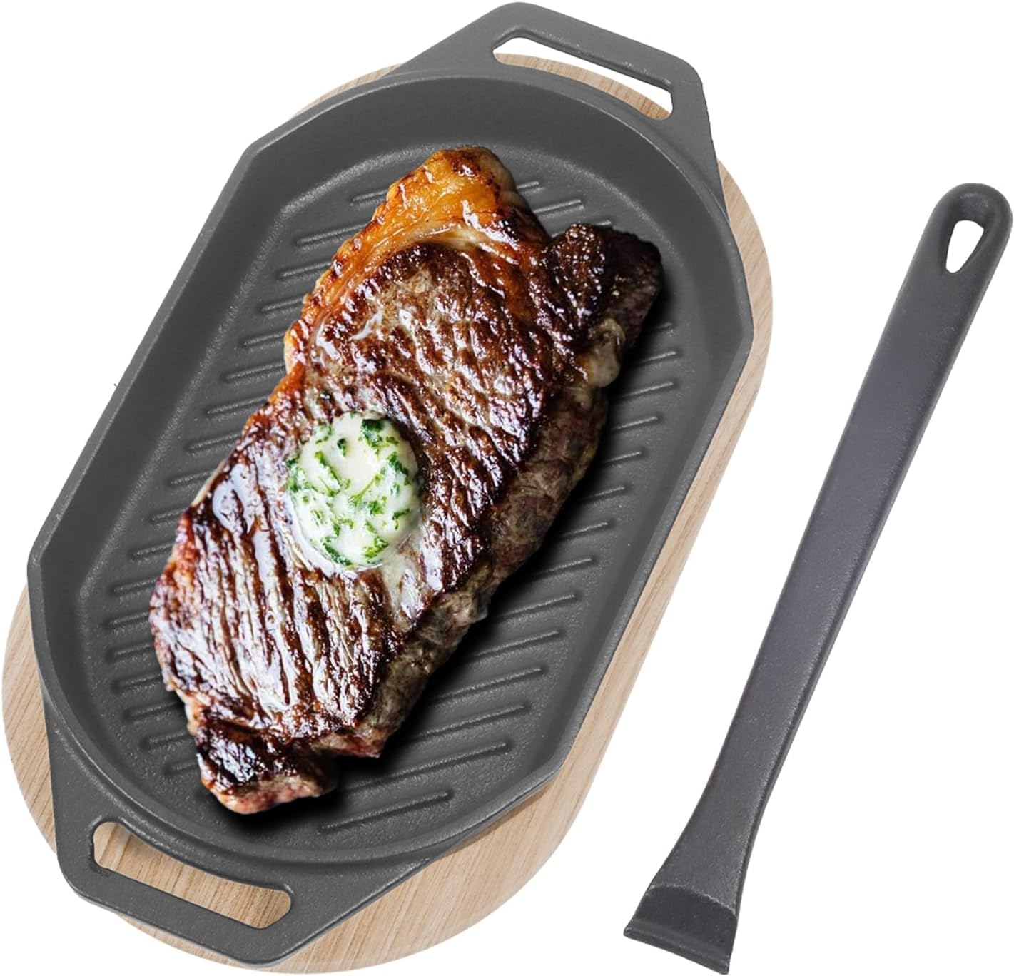 Amazon.com: Cast Iron Sizzling Plate with Wooden Base for Pizza Oven ...