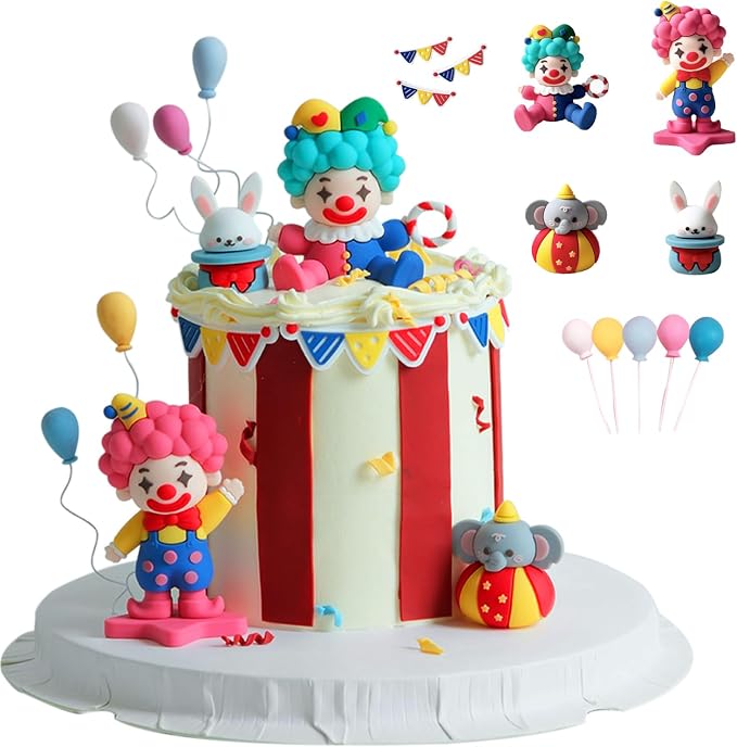 Amazon.com: Vibrant Circus Theme Cake Toppers - Clown, Elephant ...