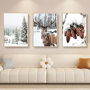 Amazon.de: Qeuufieu Moderne Premium Wandbilder 3er Set Bilder Winter Poster Hirsche Natur ...