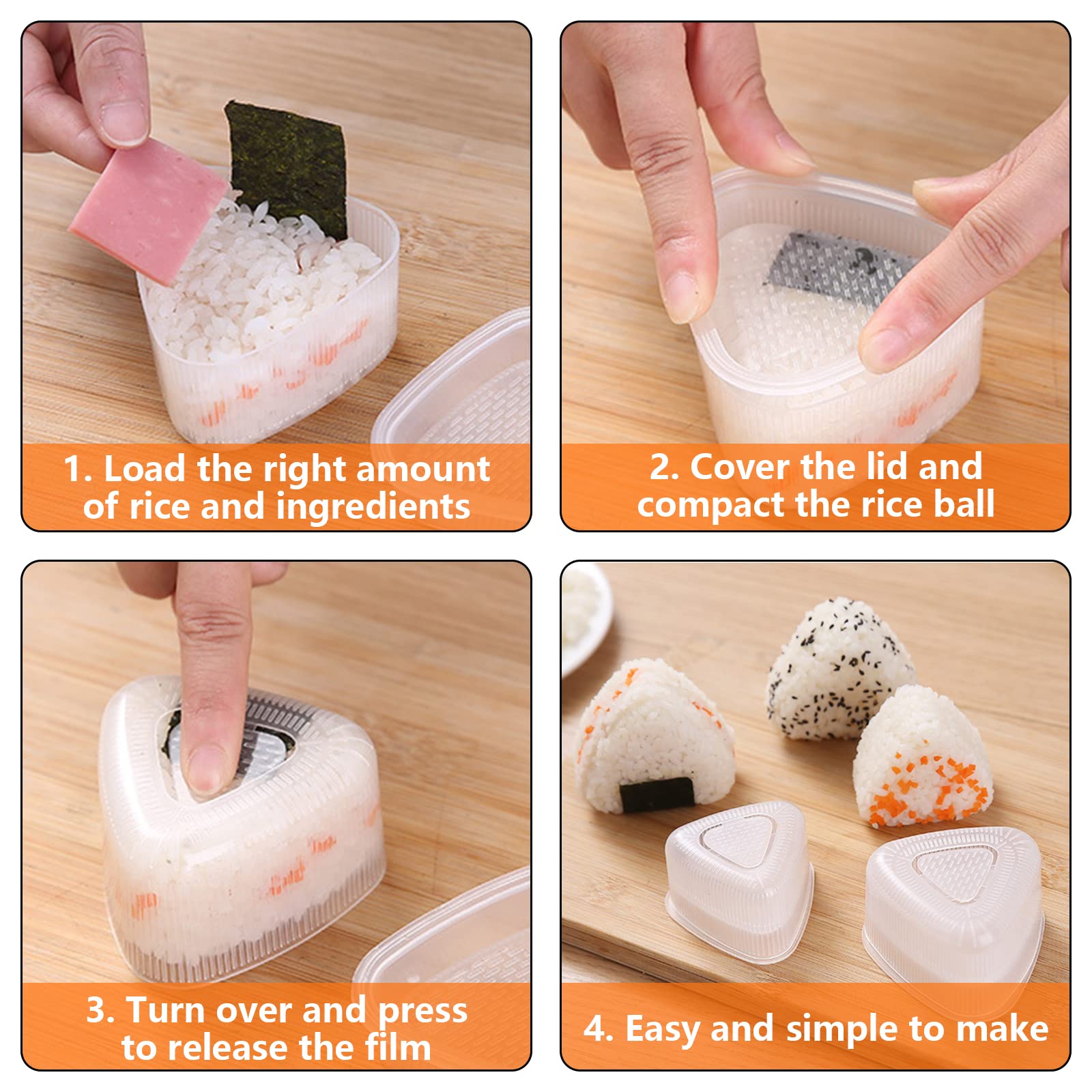 Musubi Mold Press 4-Piece Triangle Onigiri Mold Set With Rice Paddle ...