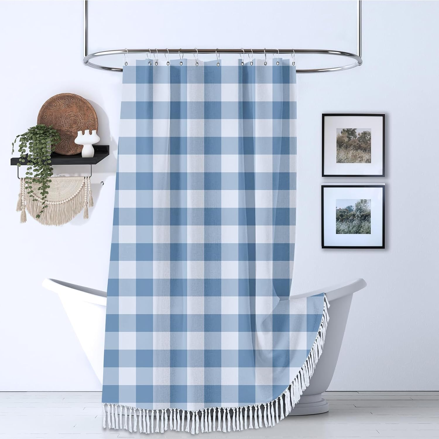 Amazon.com: JOYMIN Blue and White Buffalo Check Shower Curtain, Plaid ...