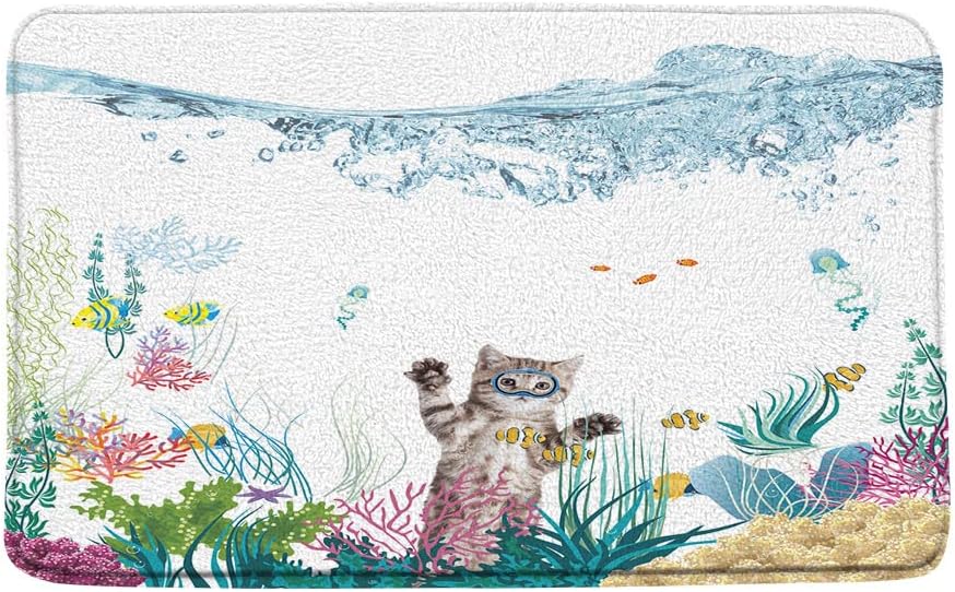 Amazon.com: ZKJSMGS Funny Cat Bath Mat Cute Kitten Fish Seaweed Coral ...