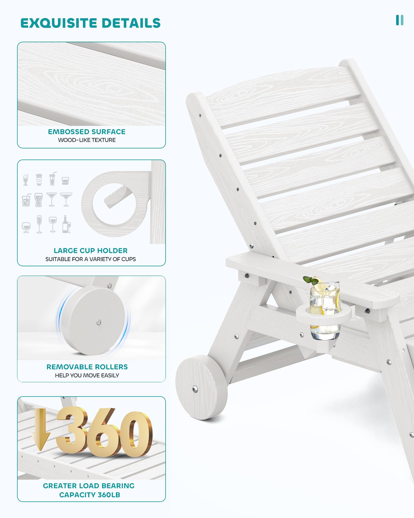 Snapklik.com : SERWALL Patio Chaise Lounge Chair, HDPE Pool Lounge Chair