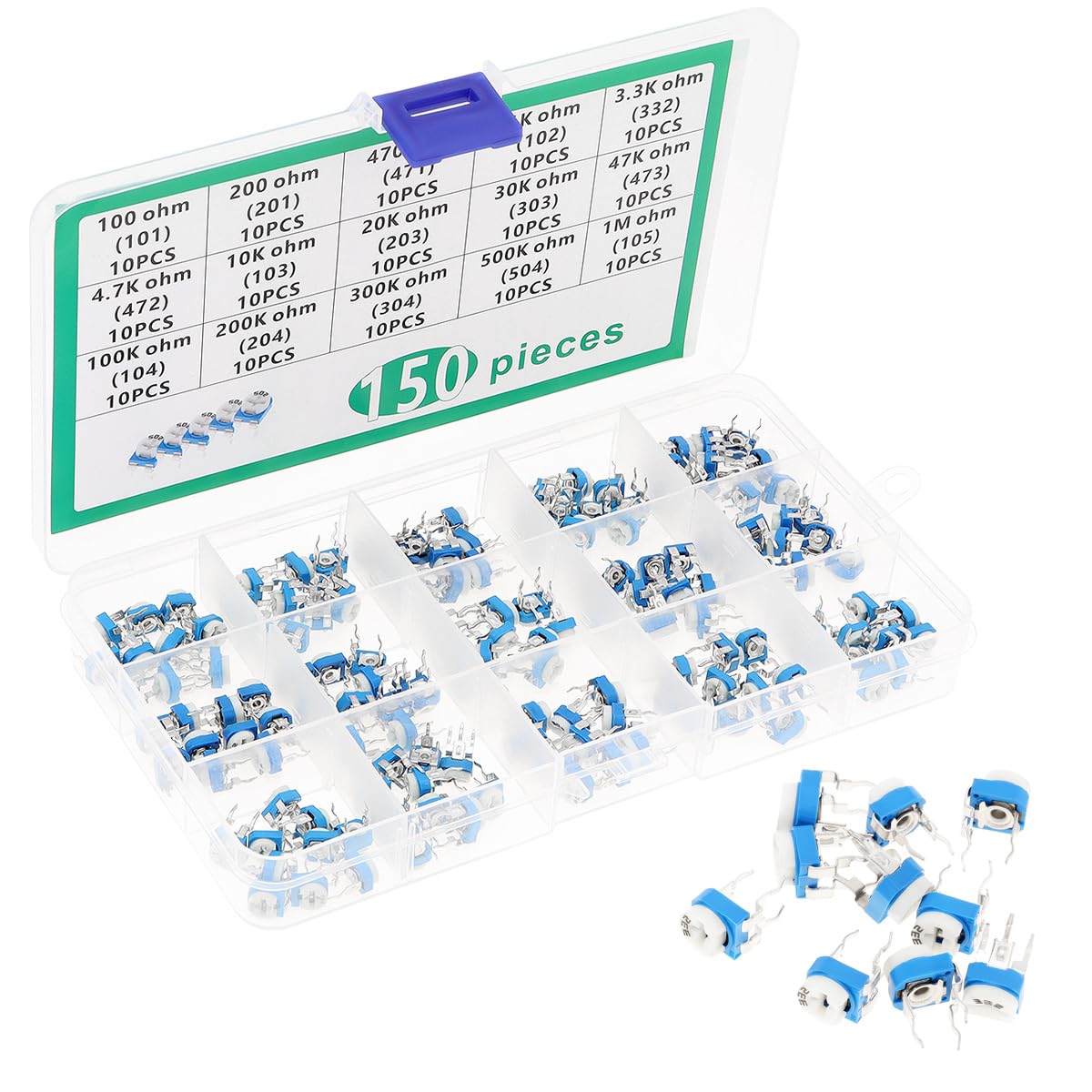 SMGDA 15 Values 150 pcs 100 Ohm- 2M Ohm Variable Resistor 6mm ...