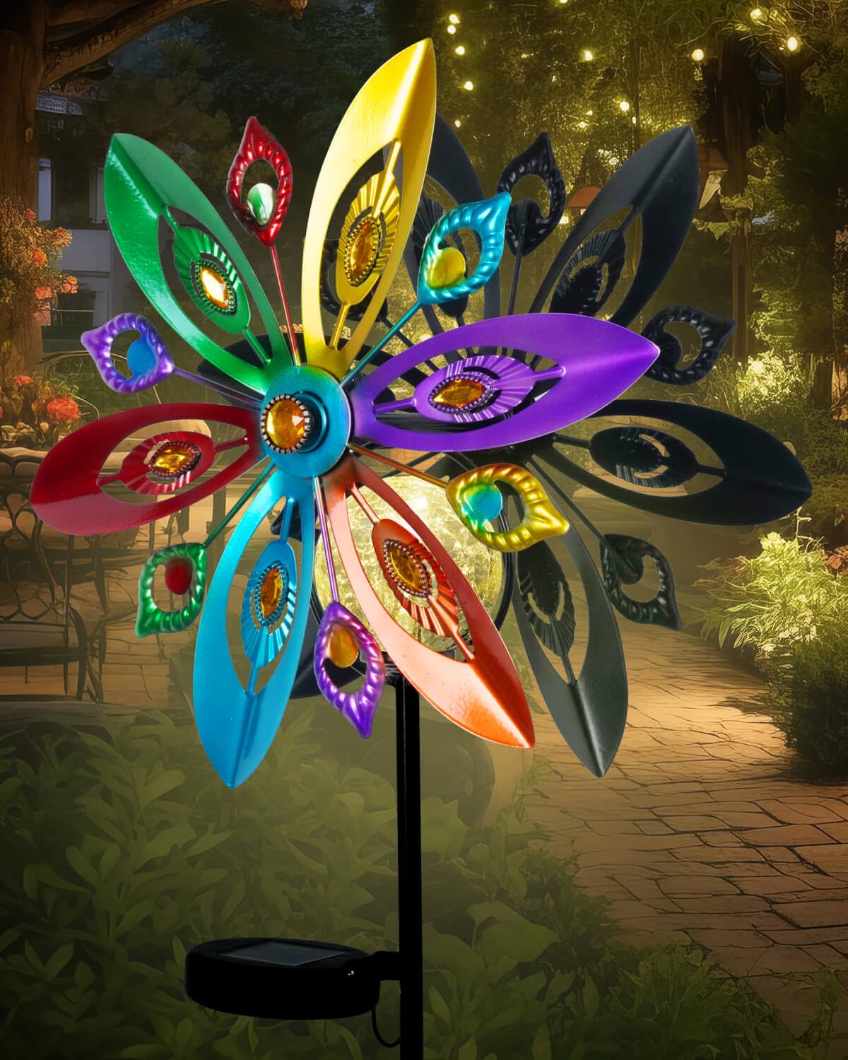 Amazon.com: Putuo Decor Solar Wind Spinners Outdoor, Multi-Color 49in ...
