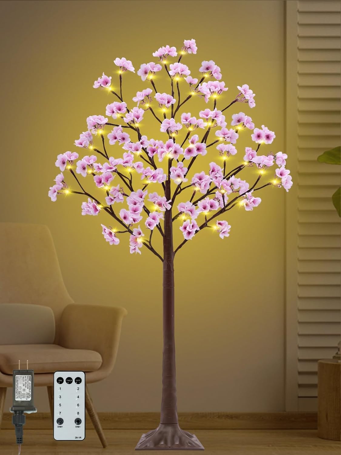4FT Lighted Cherry Blossom Tree - Faux Artificial Light Up Pink Tree ...