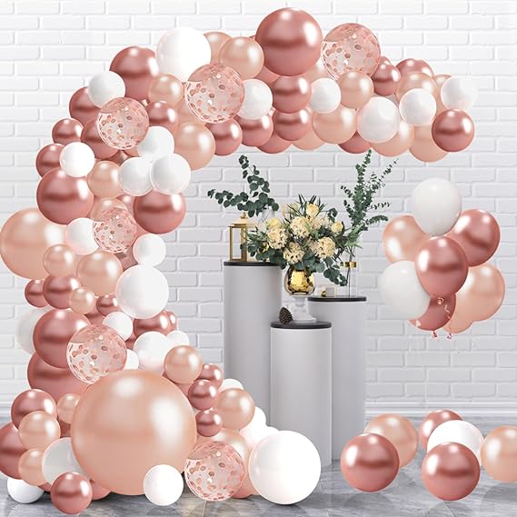 Amazon.com: Rose Gold Balloons 135PCS Rose Gold Balloon Arch Kit Rose ...