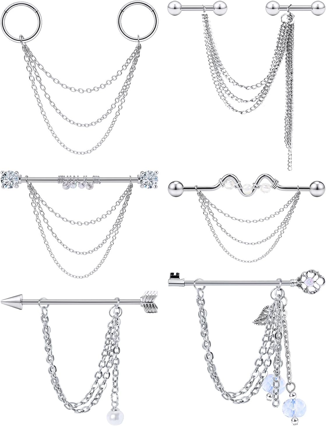 Amazon.com: Pexveiuu 14G Industrial Piercing Jewelry Chain Dangle ...