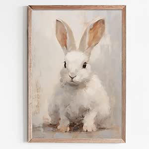 Amazon.com: White Rabbit Painting Baby Animal Pictures Farmhouse Rabbit ...