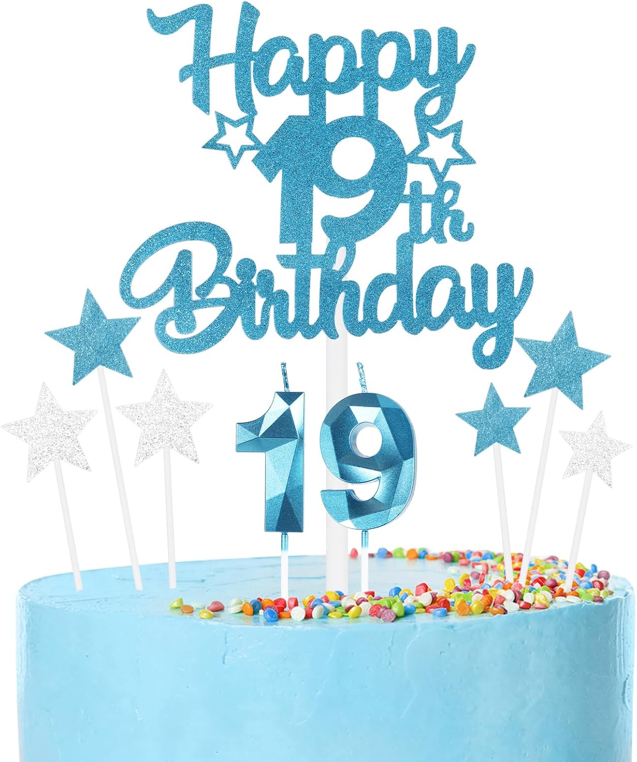Amazon.com: iNINGER Happy 19th Birthday Candles Cake Toppers, Blue ...