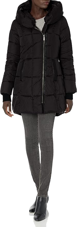 French Connection Women's Asymmetrical Hem Coat with Faux Leather ...