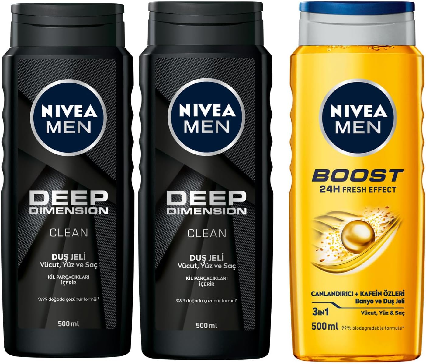 NIVEA Men Deep Dimension Duş Jeli 500 ml,3ü 1 Arada Komple Bakım,Vücut ...