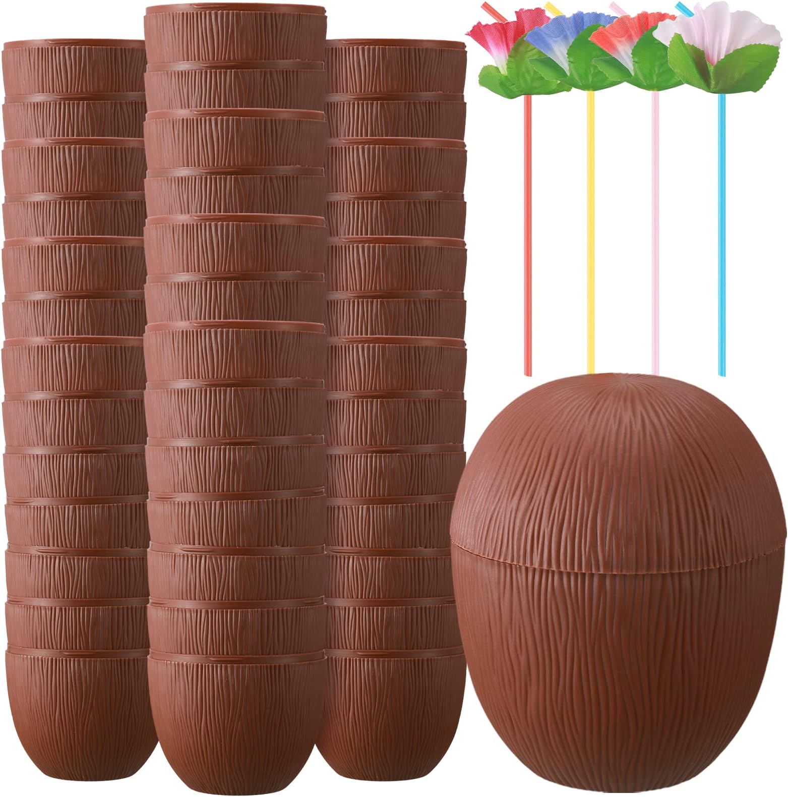 Amazon.com: 36 Pieces Coconut Cups with 36 Pieces Flower Straws ...