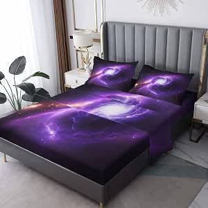 Amazon.com: GEDAEUBA Purple Galaxy Sheets Full Size - Space Bed Sheets ...