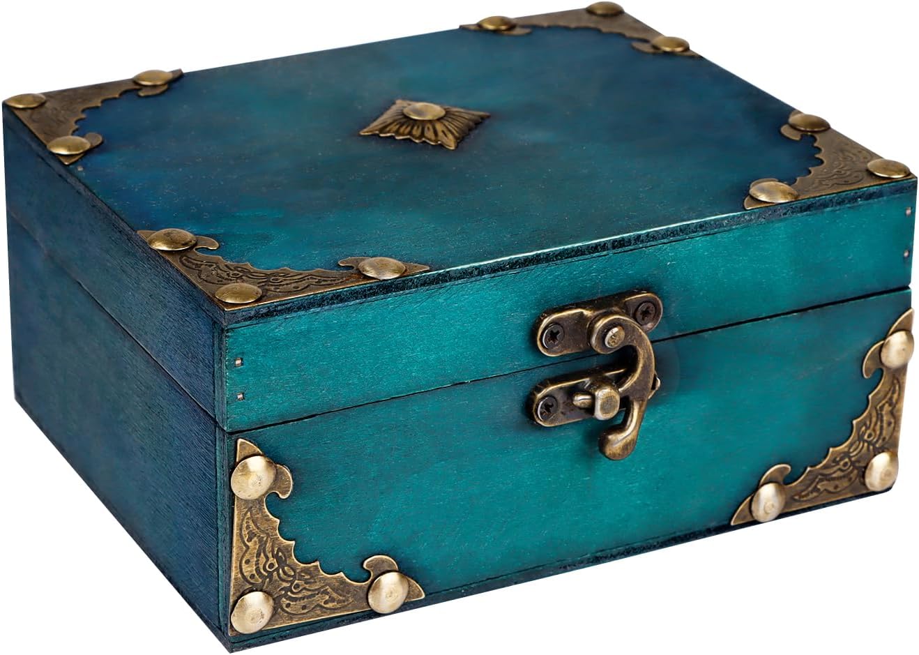 Amazon.com: WaaHome Wood Treasure Box 5.5'' Small Decorative Box Teal ...