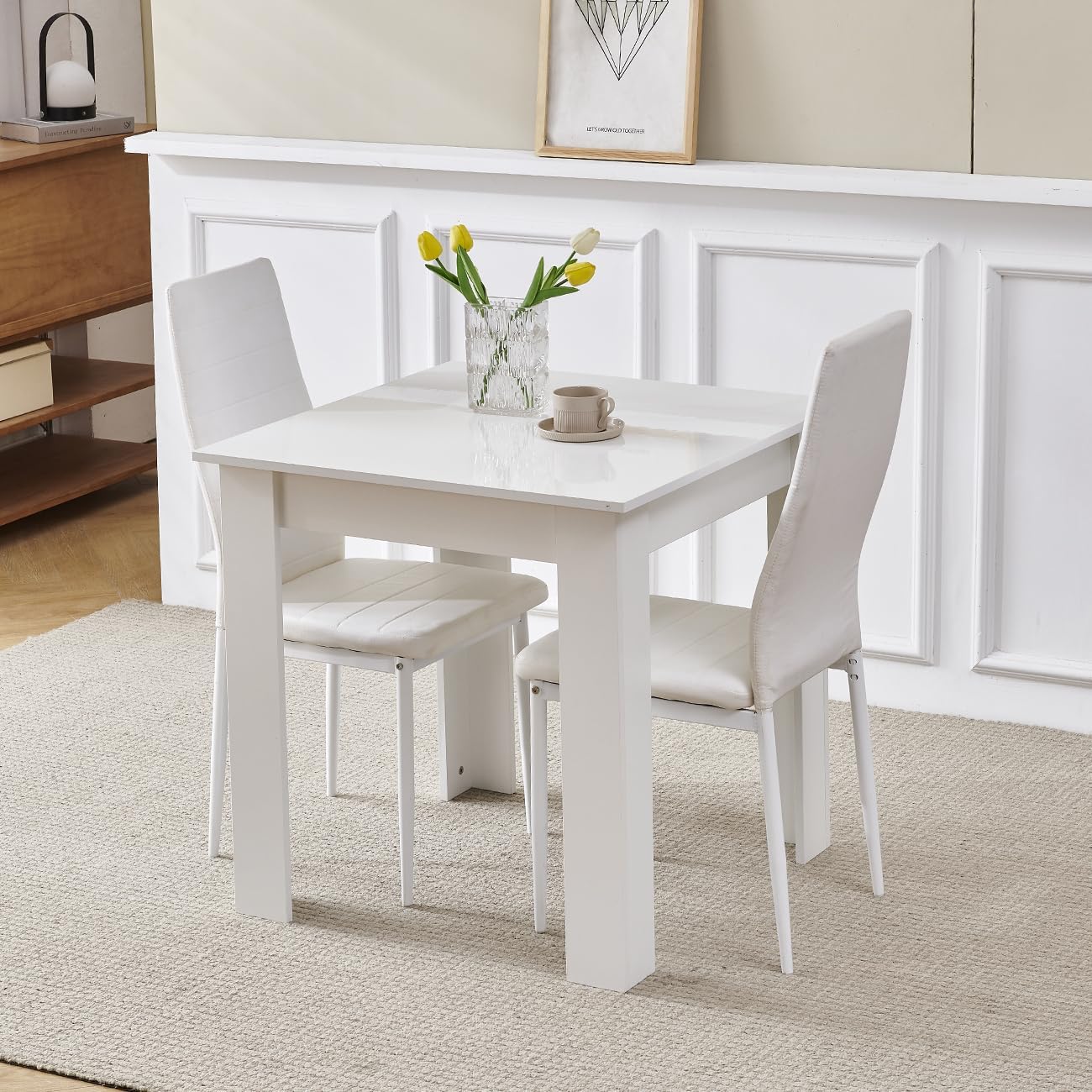 Nozama Small Dining Table and Chairs Set 2,High Gloss Wood Dining Table ...