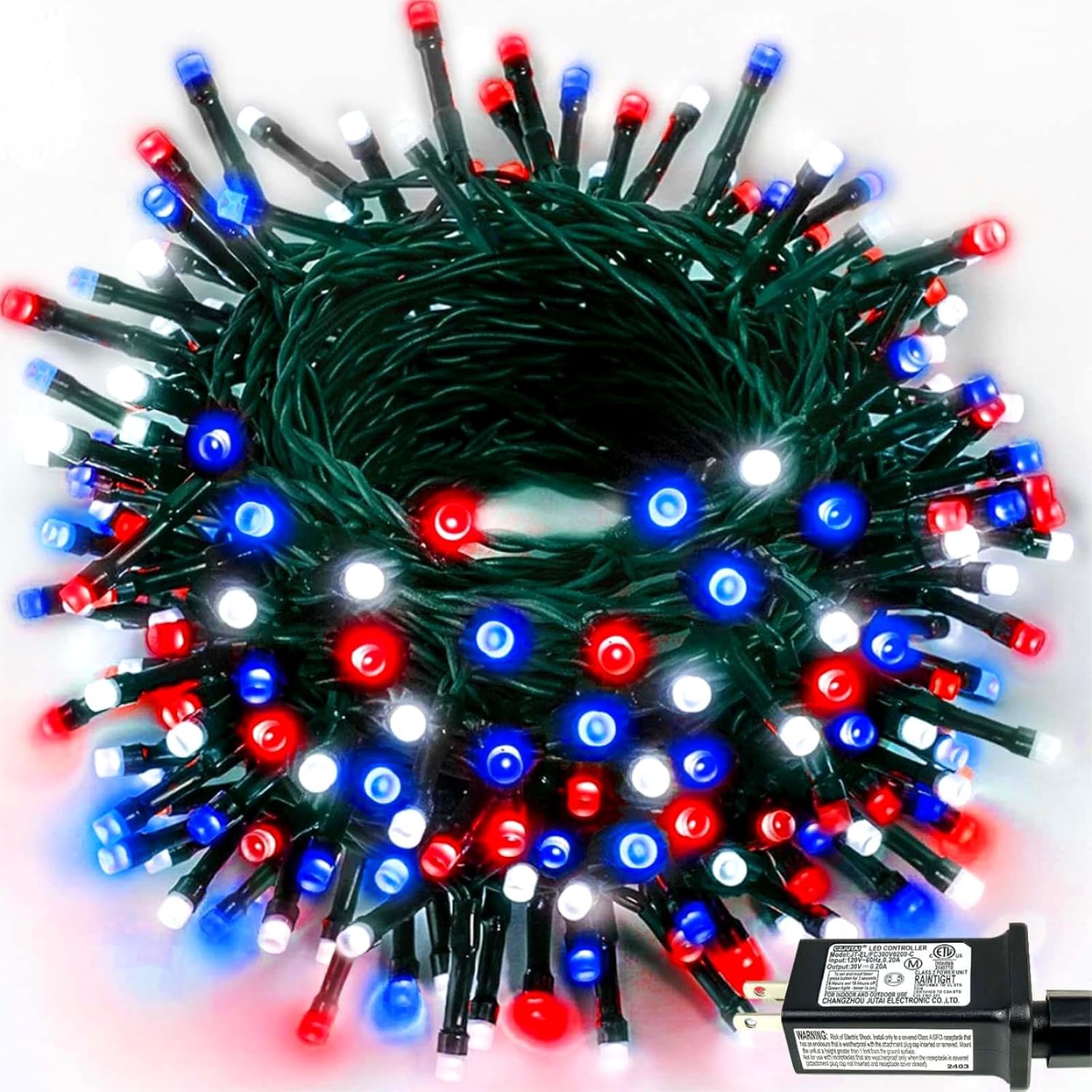 200 LED Red White and Blue Christmas String Lights Outdoor Indoor, 66FT ...