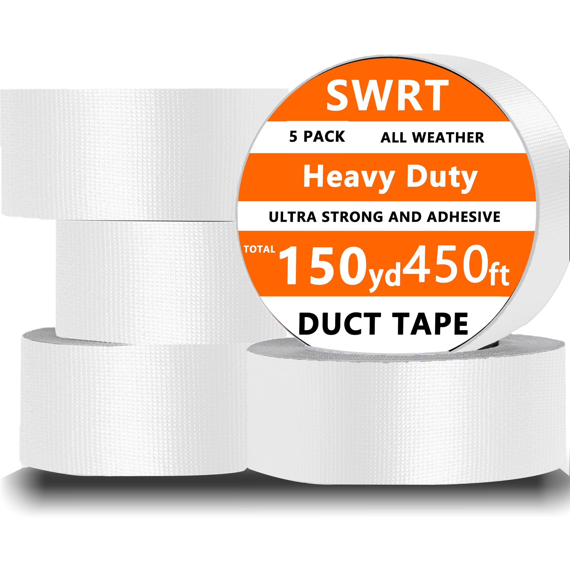 SWRT 5-Pack White Duct Tape Strong Adhesive, 2 Inch x 150 Yd Total Duct ...