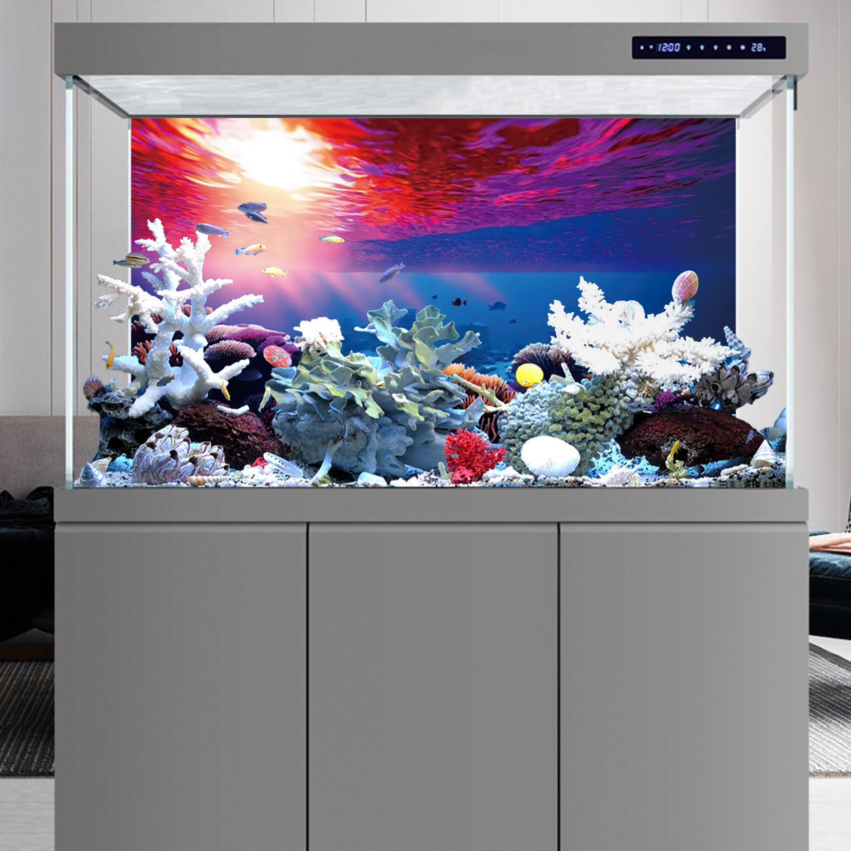 Snapklik.com : Fish Tank Background 72x24 Inch Coral Seaweed Reef Rock ...
