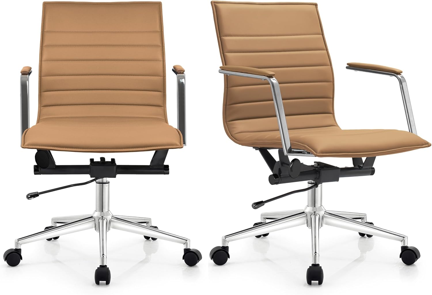 Amazon.com: 2xhome Set of 2 Modern Office Desk Chairs Mid Back Ribbed ...