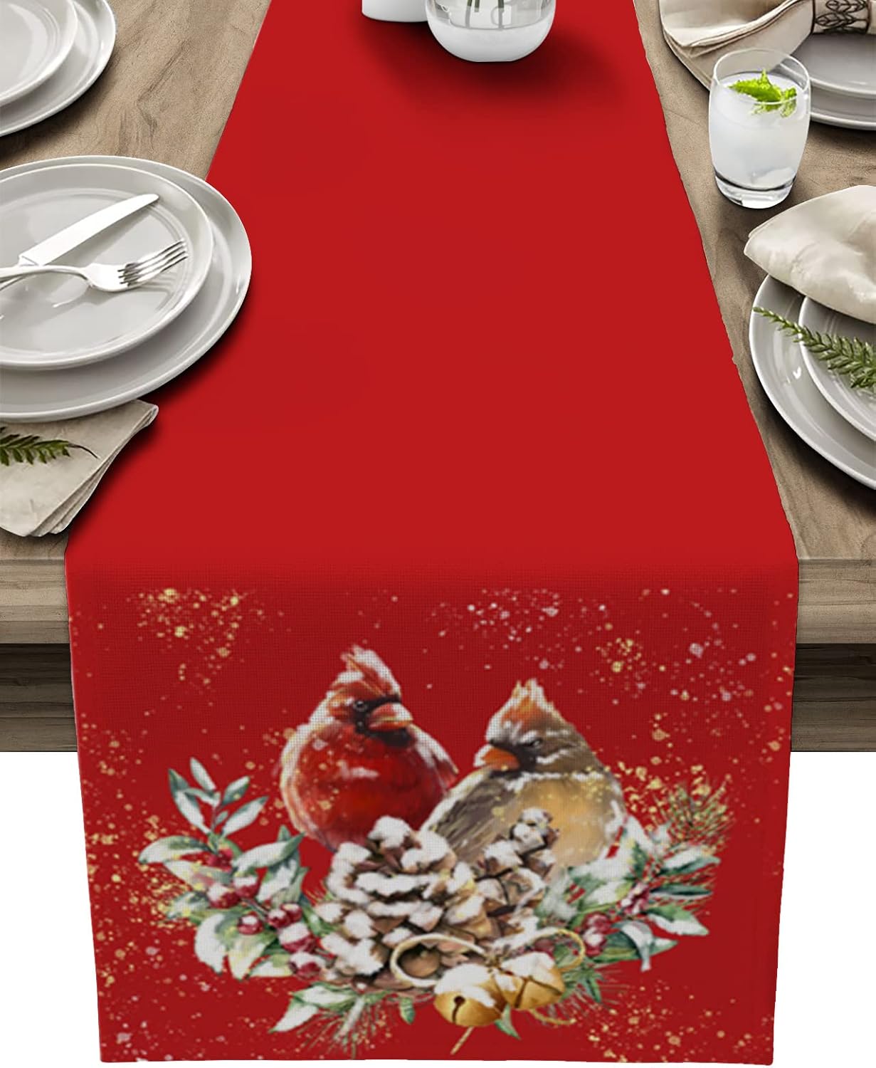 Amazon.com: Christmas Bell Cardinals Burlap Table Runners 48 Inches ...