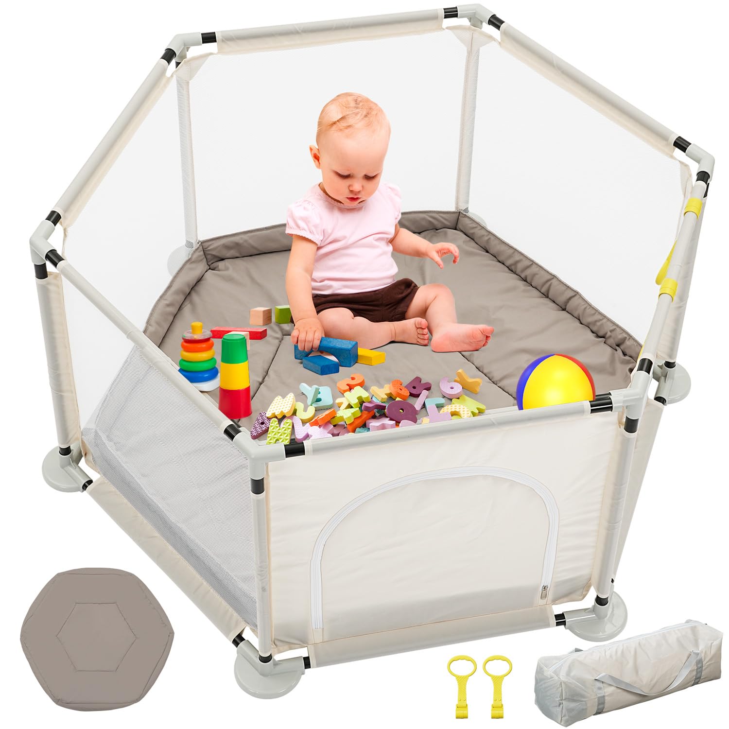 Amazon.com : ZENOVA Hexagonal Baby Playpen with Mat for Babies ...