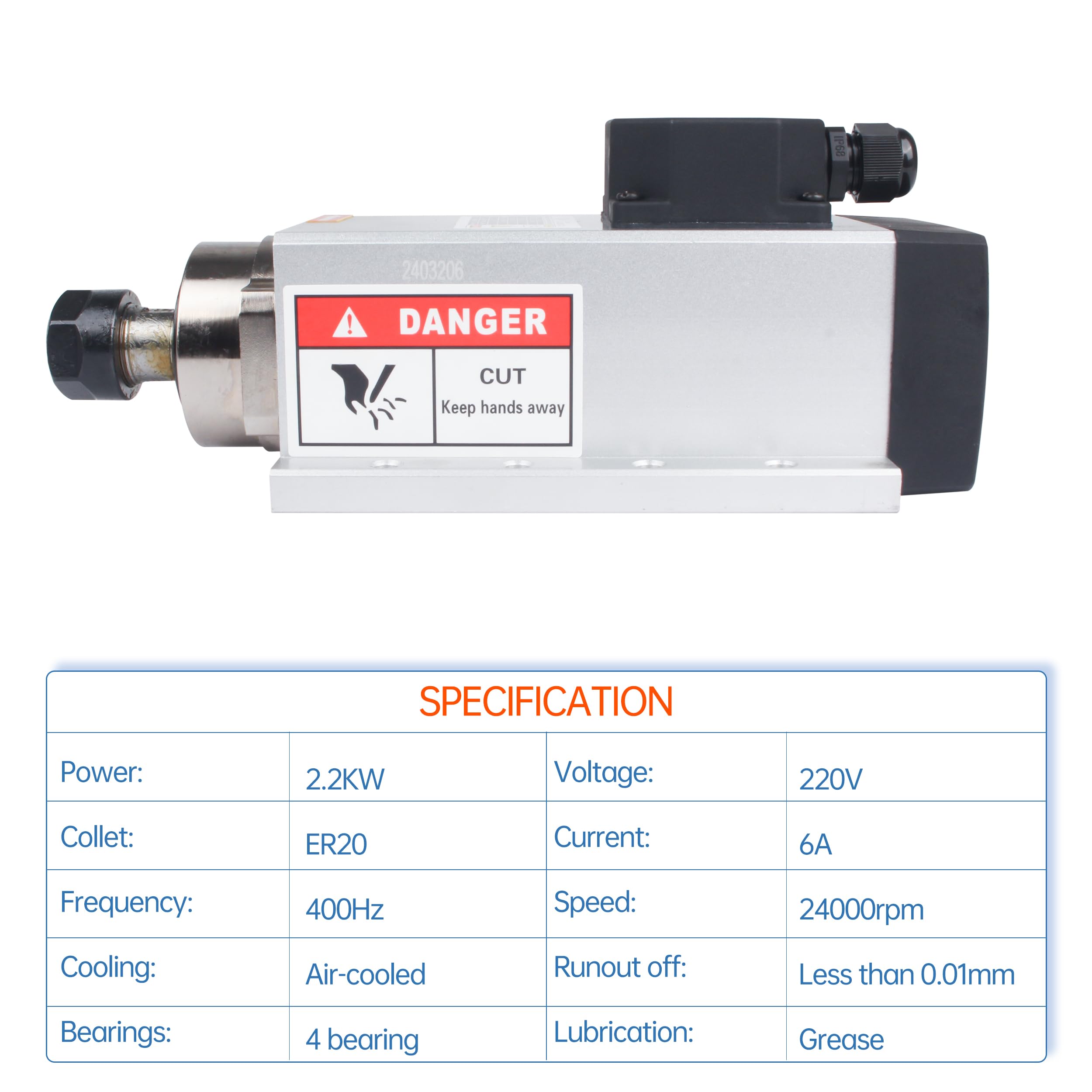 ER20 Collet Spindle 2.2KW 110V Water Cooled Spindle Motor Kit With VFD ...