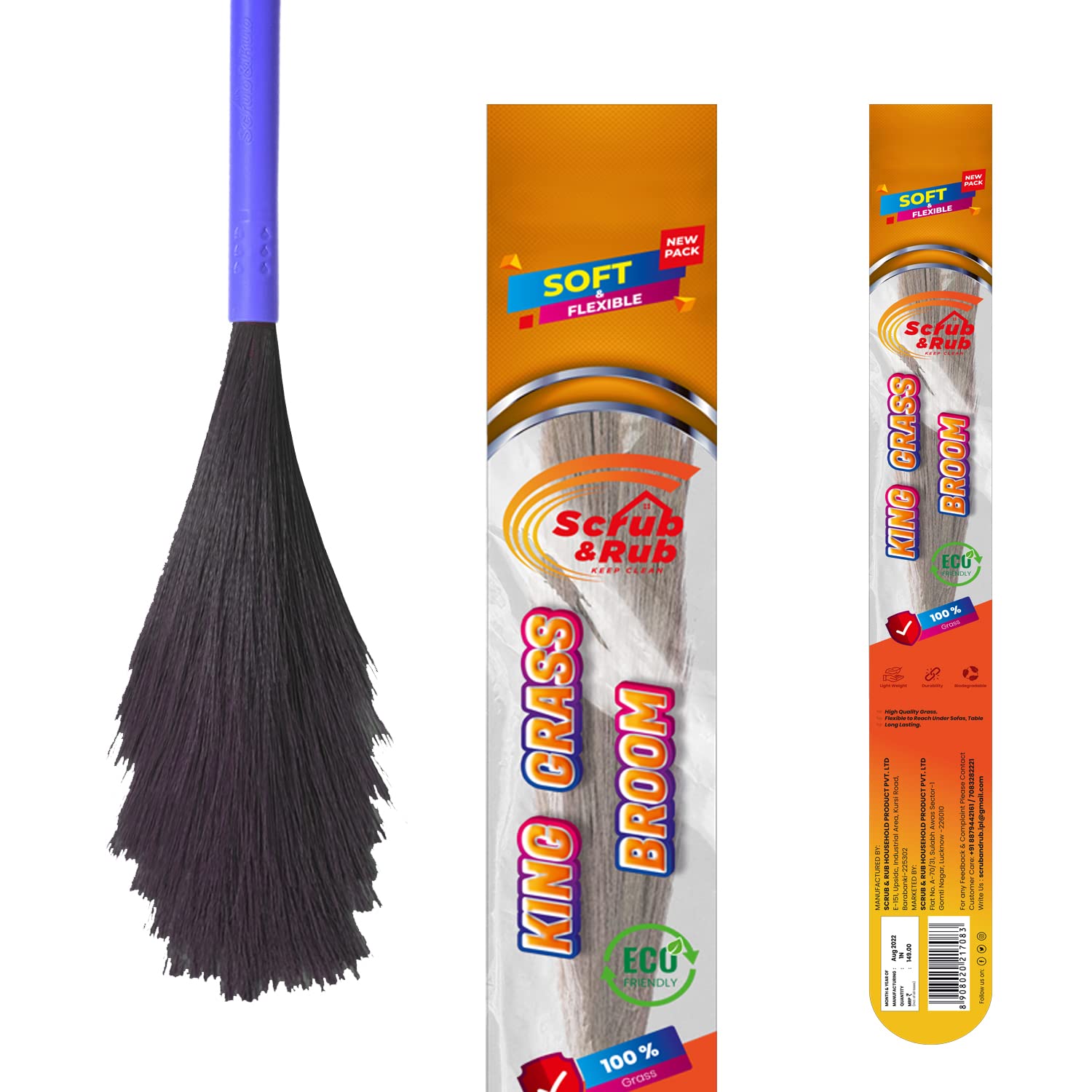 Scrub & Rub King Grass Broom with Long Handle Broom Stick for Home ...