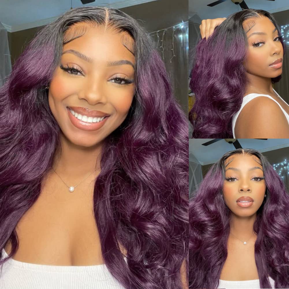 Amazon.com : Nadula 12A Ombre Purple Black Root Body Wave 13x4 HD Lace ...