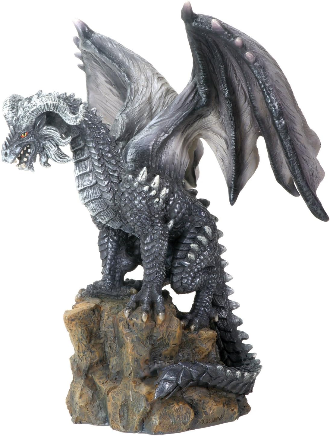 9.25 Inch Cold Cast Resin Mythical Dark Dragon Perching on Rock Statue ...