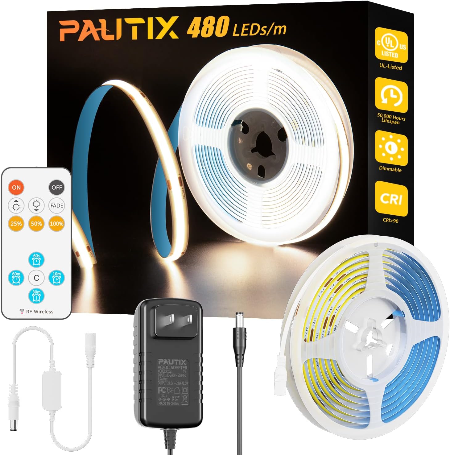 Amazon.com: PAUTIX COB LED Strip Light 16.4ft/5m 2400LEDs Natural White ...