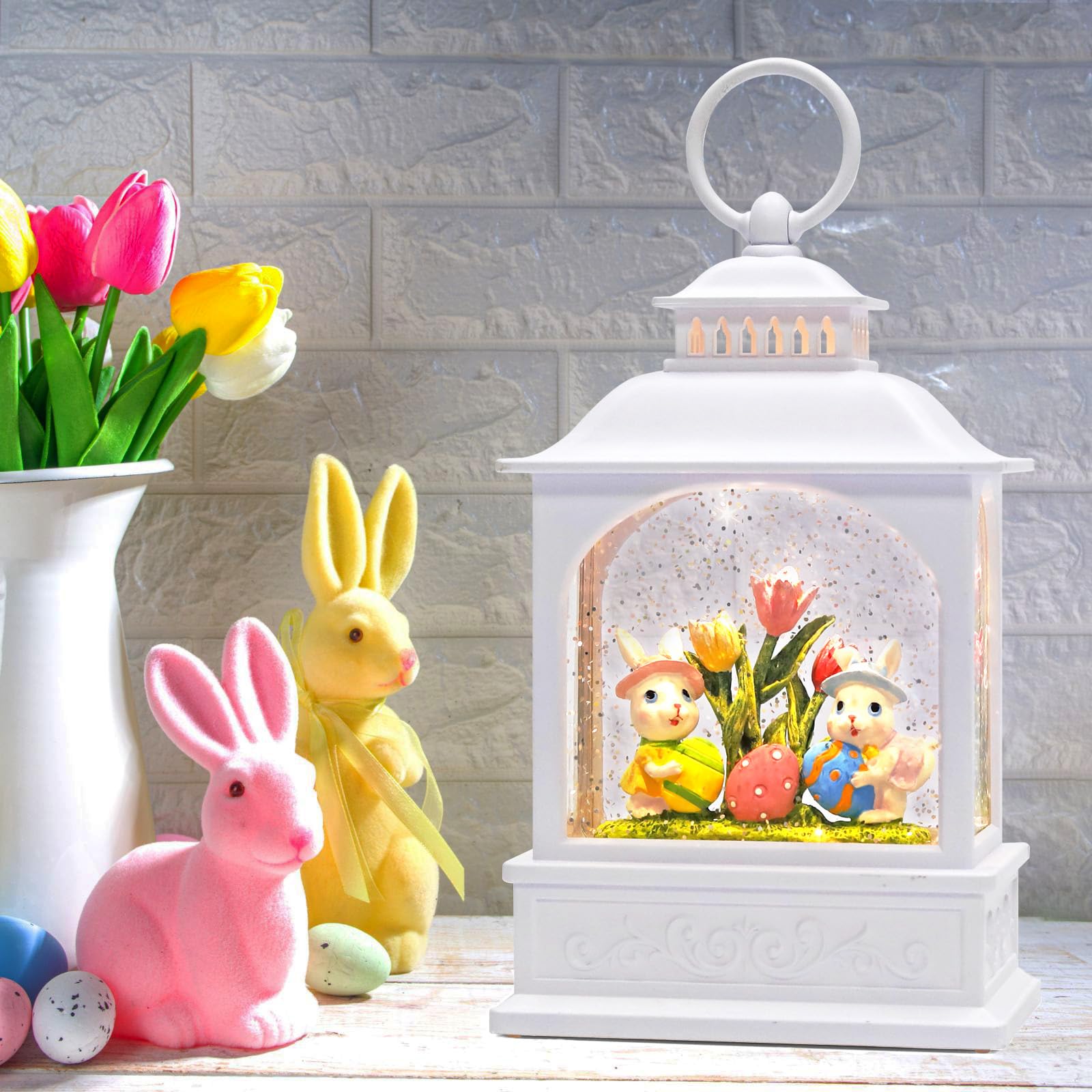 Amazon.com: Easter Bunny Snow Globe, Lighted Easter Decorations with ...