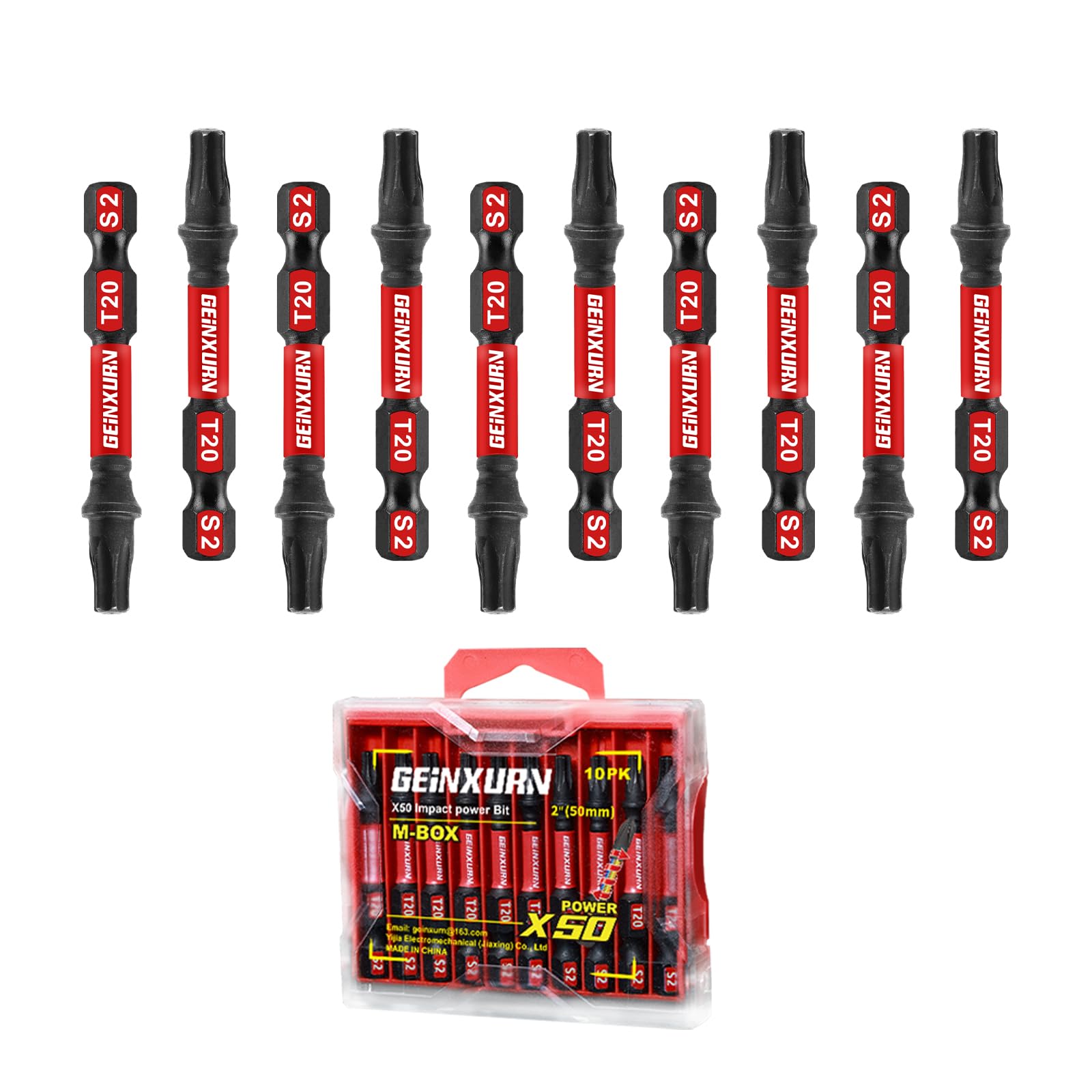 Geinxurn 10Pieces 2 In. T20 Impact Tough Magnetic Screwdriver Bit Set ...