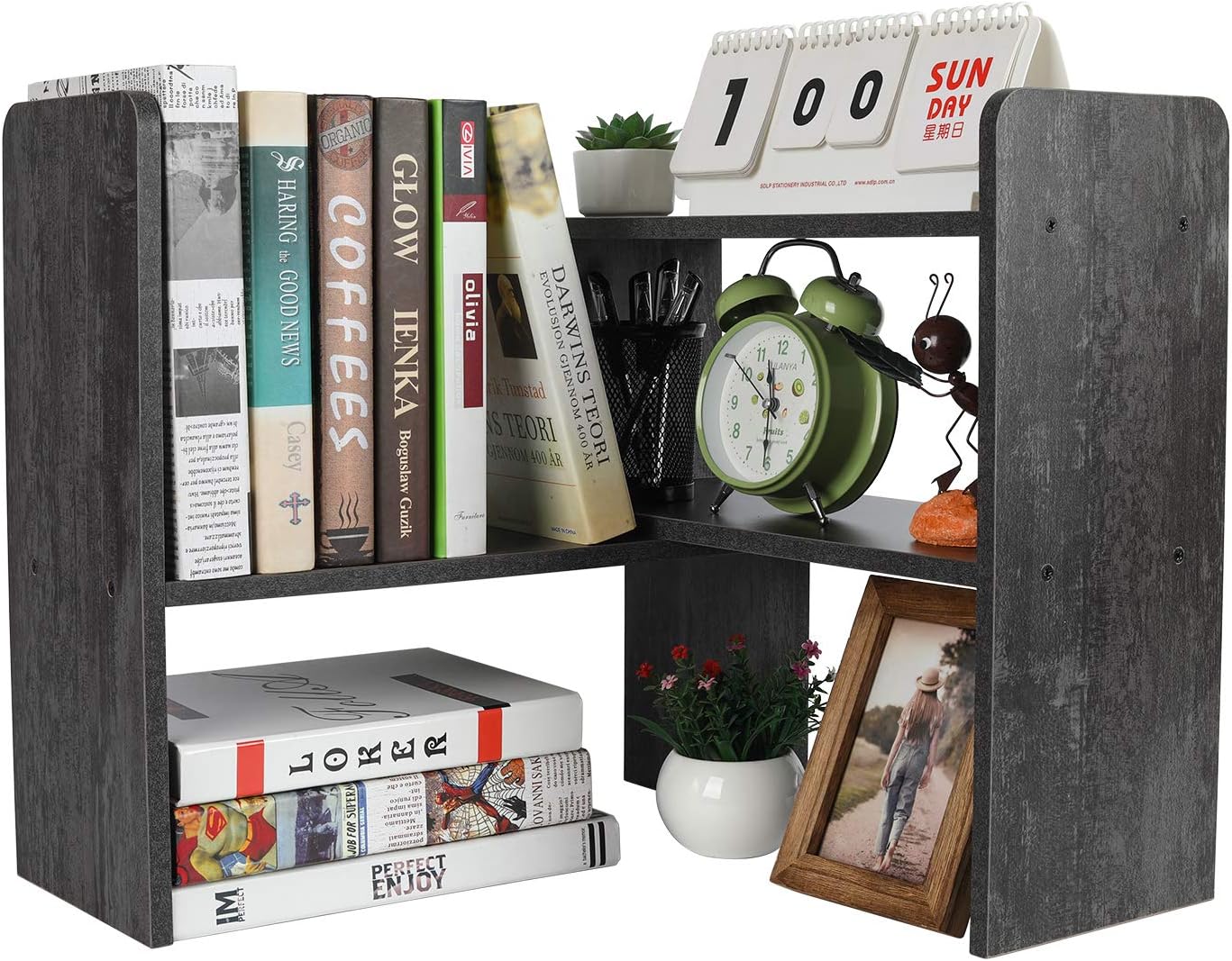 EasyPAG Wood Small Desk Shelves Adjustable Mini Desktop Bookshelf ...