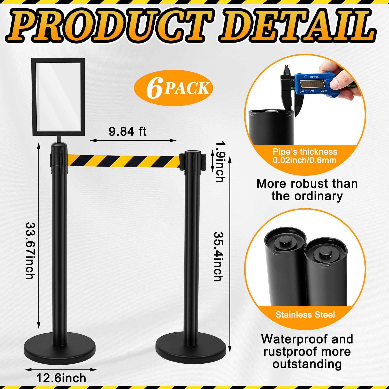 Snapklik.com : Therwen 6 Pack Heavy Duty Crowd Control Stanchions 9.8 ...
