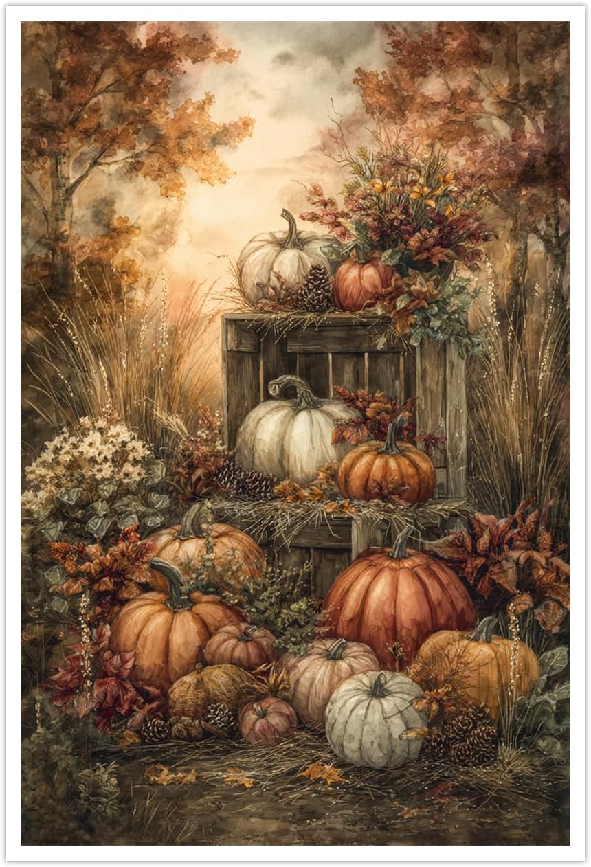 Amazon.com: Rustic Autumn Pumpkin Harvest Wall Art Vintage Fall ...