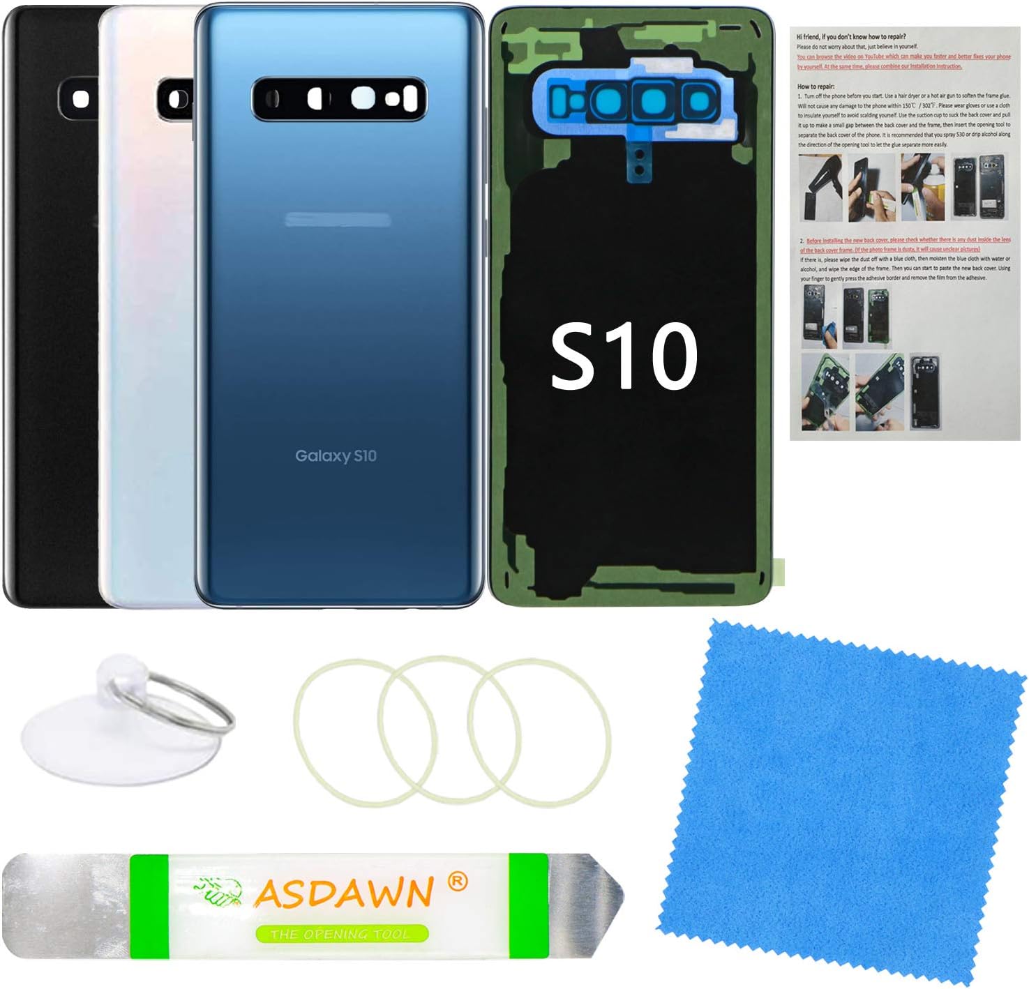 Amazon.com: Galaxy S10+ Back Cover Glass Replacement with Pre-Installed ...