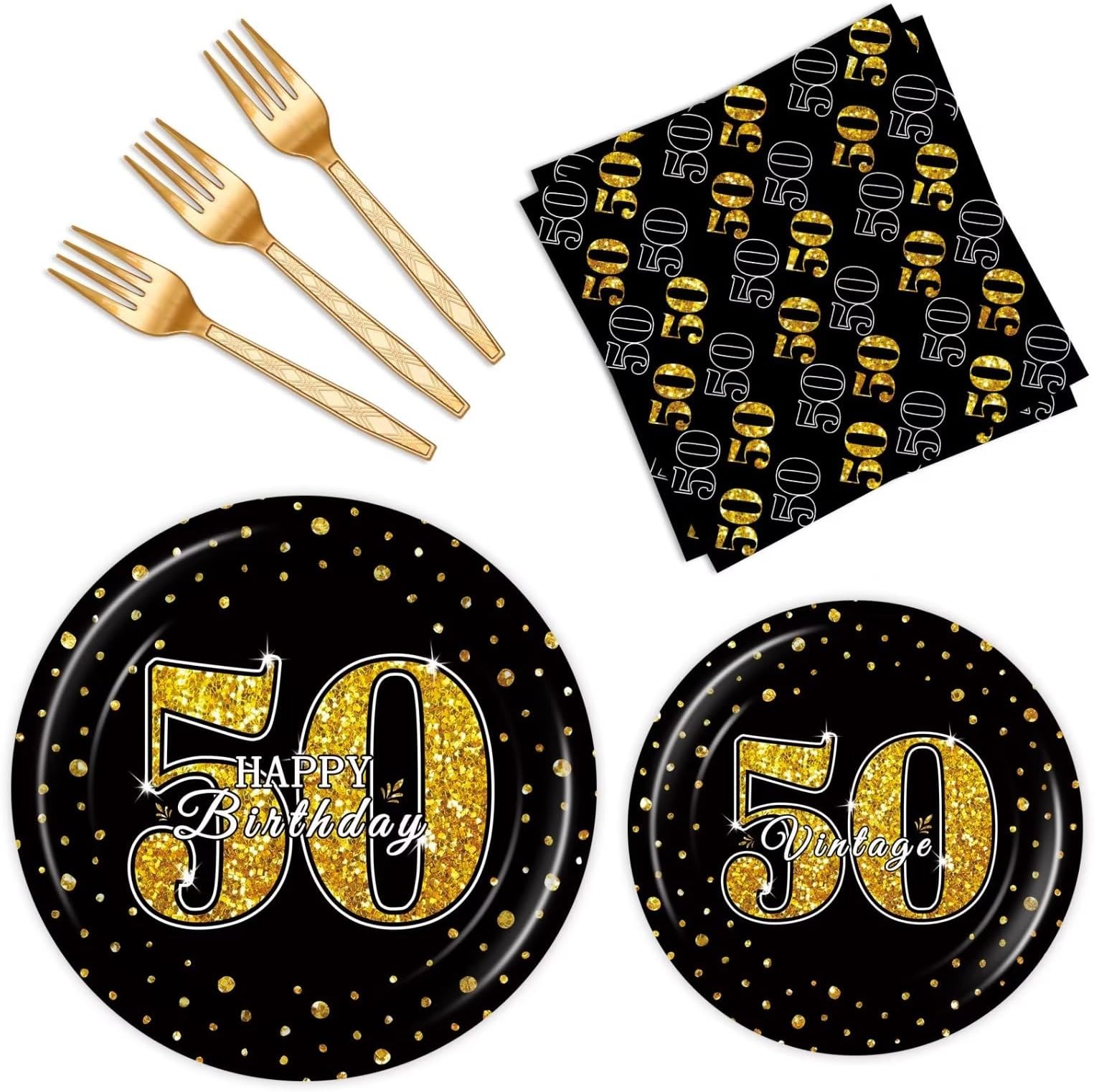 Amazon.com: BQK 96 Pcs 50th Birthday Plates and Napkins 50th Birthday ...