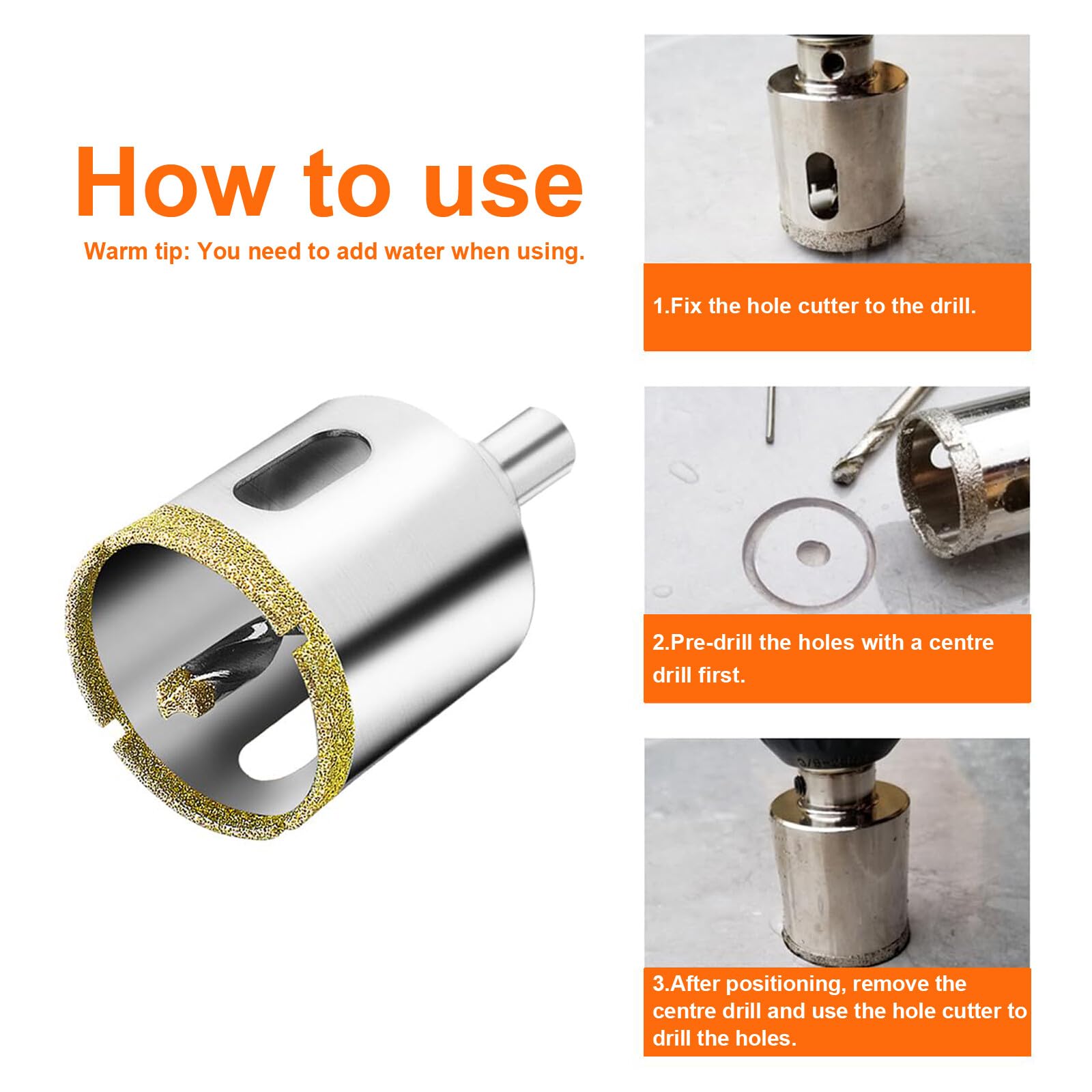 Diamond Hole Saw with Pilot Bit, 45mm Core Hole Saw Center Drill Bit ...