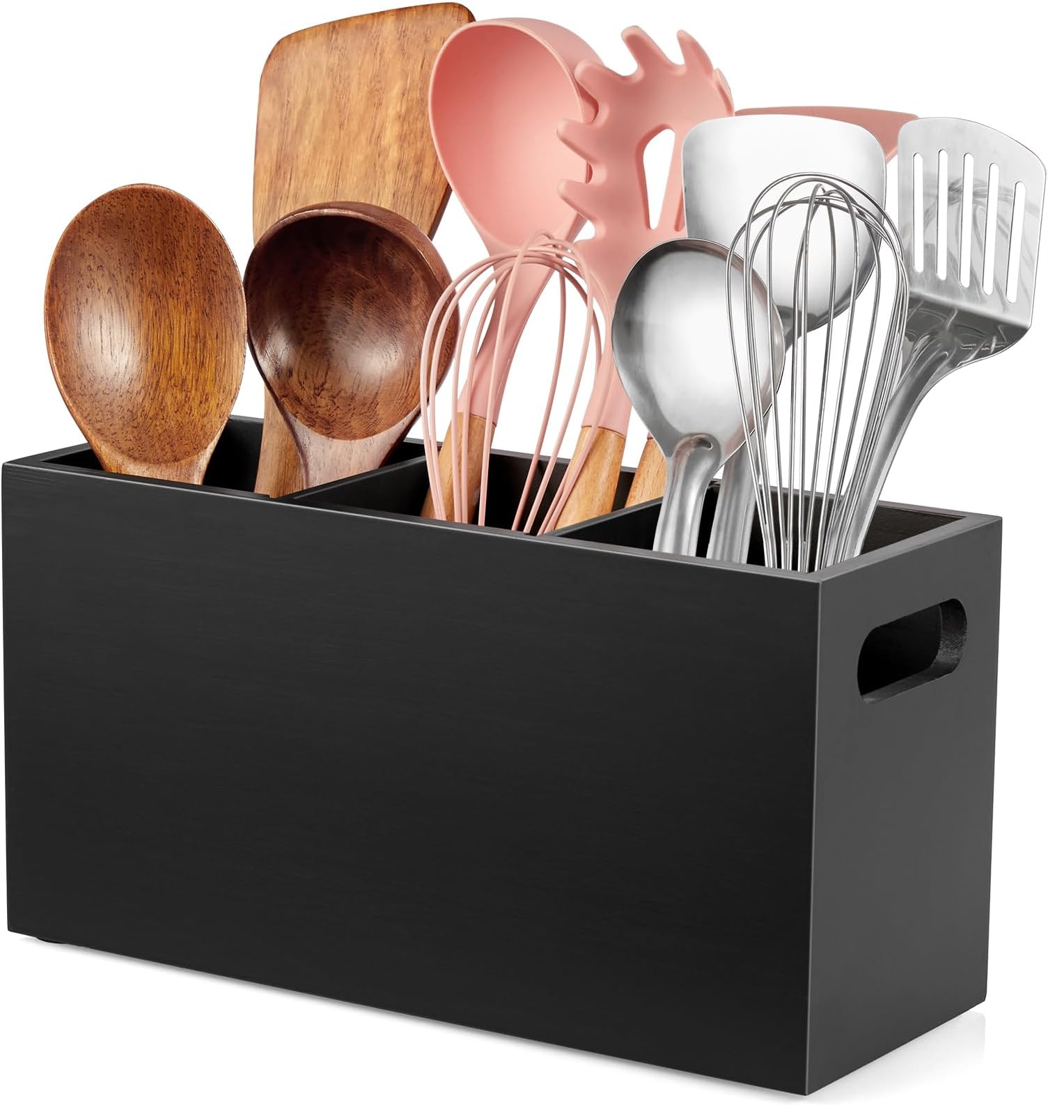 Amazon.com: Ella & Emma Kitchen Utensil Holder with 3 Compartments ...