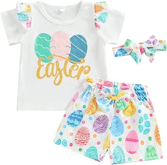 Amazon.com: Toddler Baby Girl Summer Clothes Short Sleeve Bunny Eggs ...