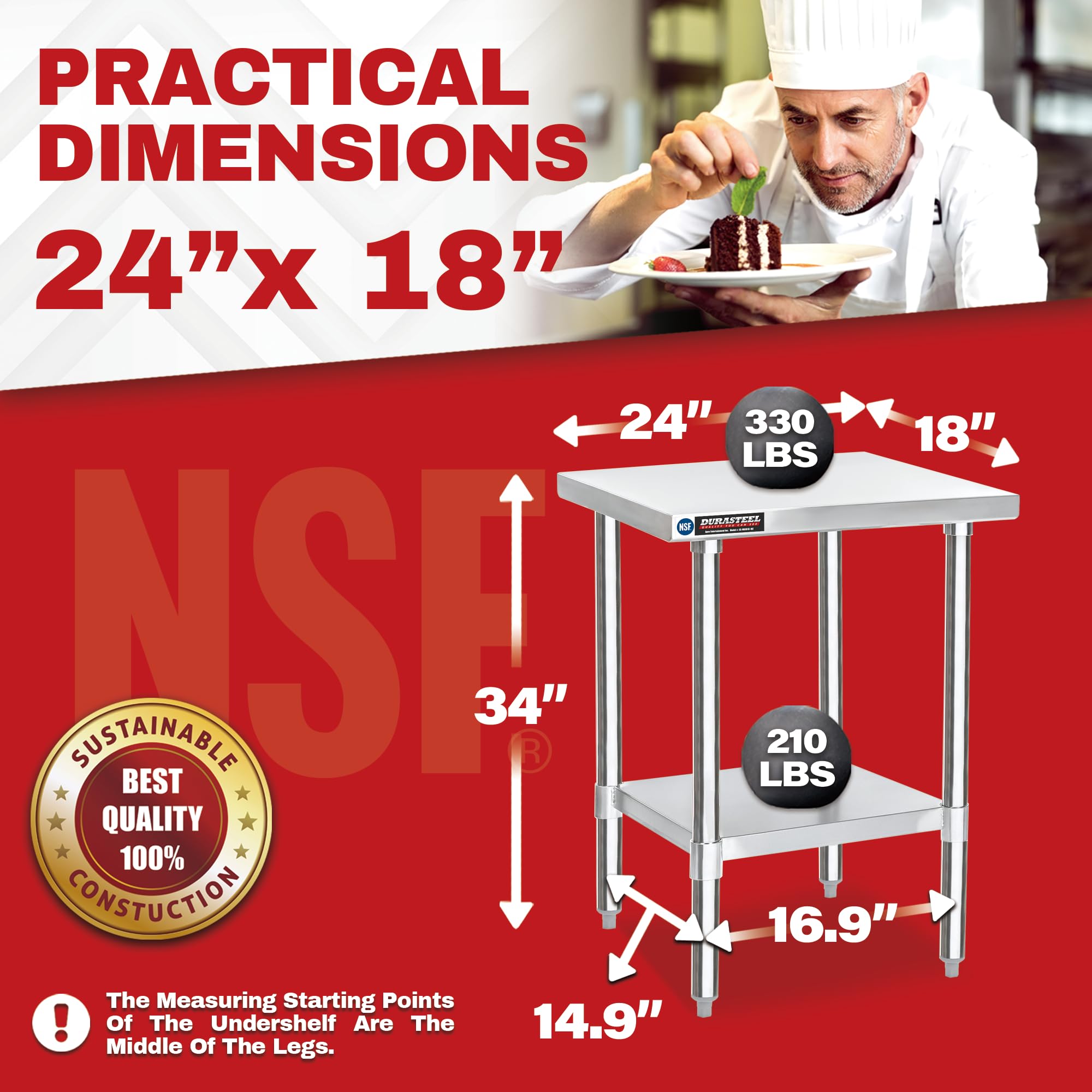 Snapklik.com : DuraSteel 24x18 Small Stainless Steel Table - NSF Metal ...