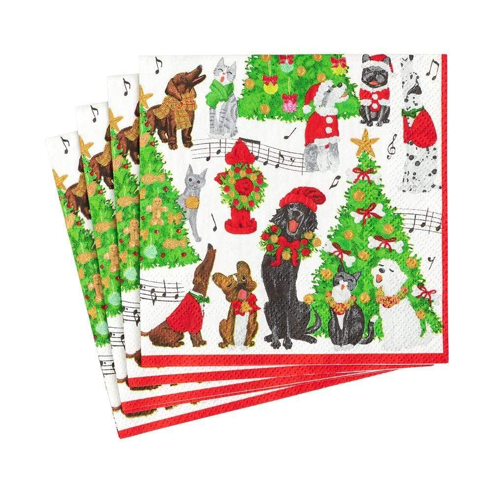 Amazon.com: Caspari Caroling Pets Paper Cocktail Napkins - 20 Per ...